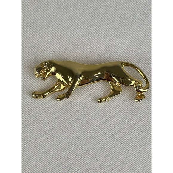 Unbranded | Jewelry | Vintage Gold Tone Panther Brooch White Rhinestone ...
